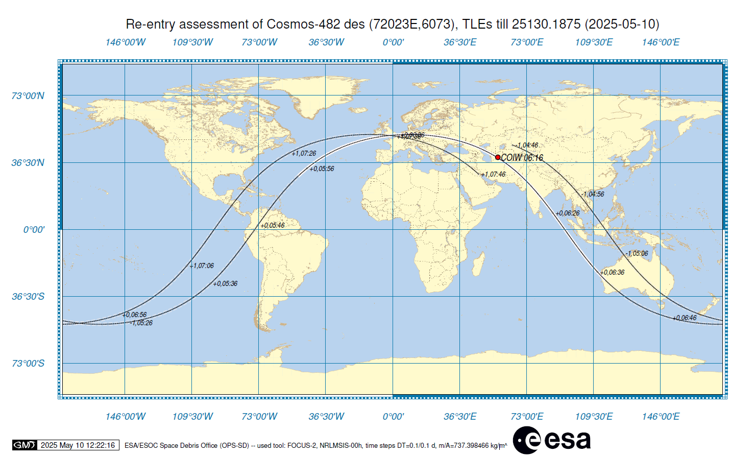 Reentry prediction Soviet-era Venera Venus lander (Cosmos-482 descent ...